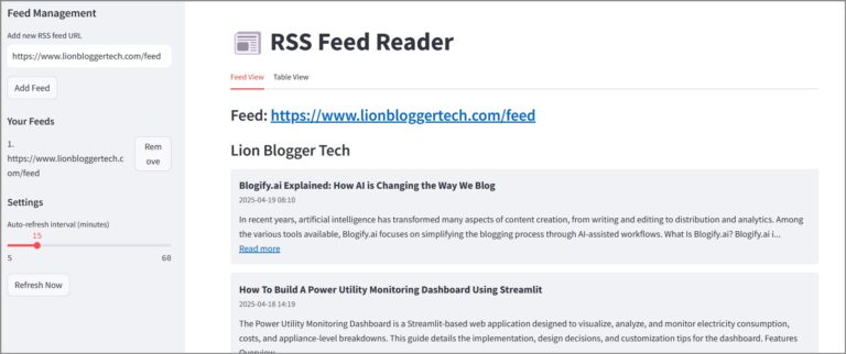 How To Build A RSS Feed Reader Using Streamlit - Lion Blogger Tech